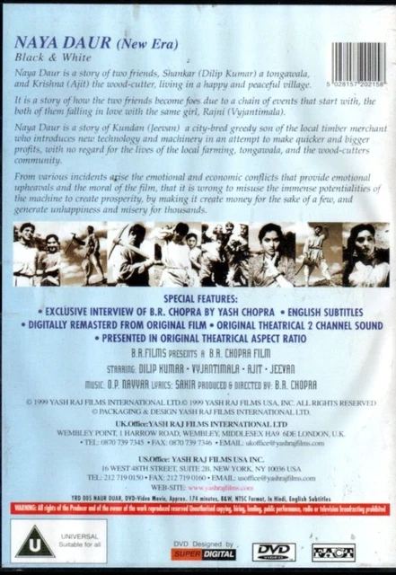 NAYA DAUR - YRF BOLLYWOOD DVD - Dilip Kumar, Vijayantimala, Ajit ...