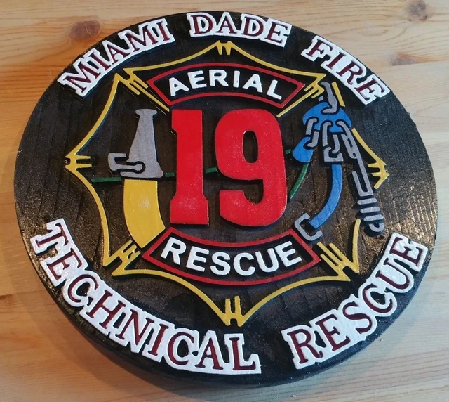 FIRE DEPARTMENT MIAMI Dade Aerial 19 routed wood patch plaque sign ...