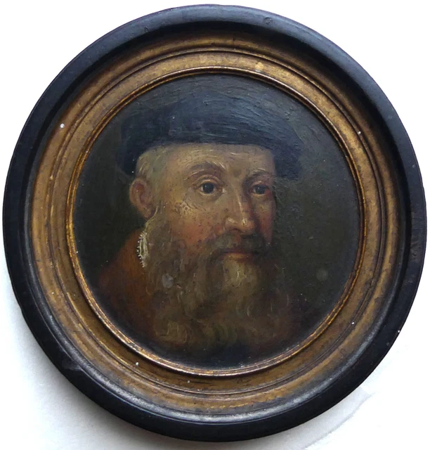 MINIATURE TABLEAU ANCIEN Tondo Portrait Homme Barbu Bonne main à ...