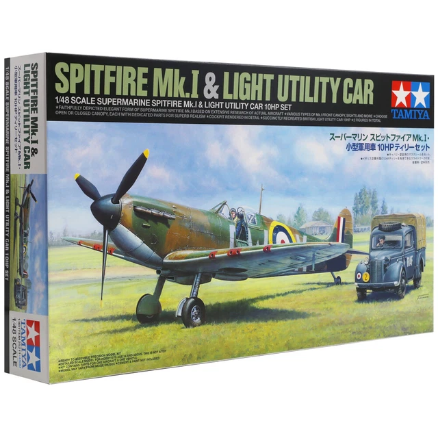 TAMIYA 1/48 SUPERMARINE Spitfire MkI plus Utility Car Military Model ...