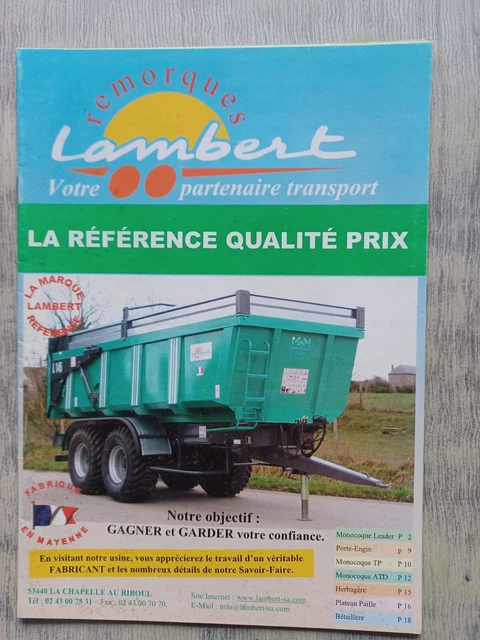 PROSPECTUS BROCHURE REMORQUE Epandeur Citerne Lambert No Tracteur EUR 0,85 - PicClick FR
