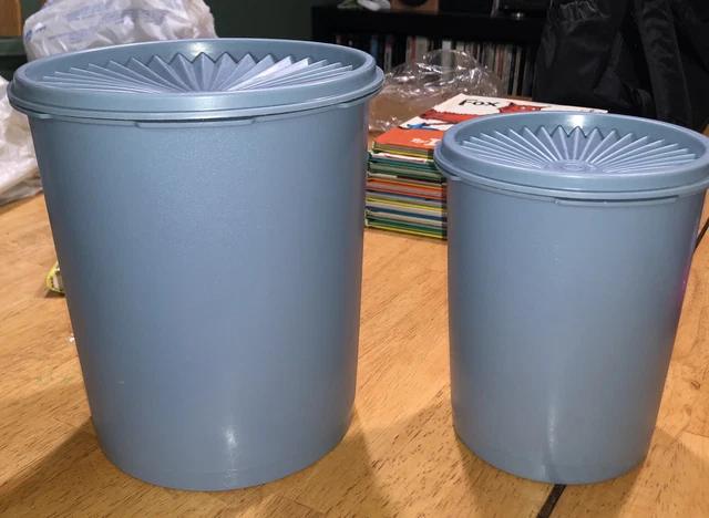 VINTAGE TUPPERWARE SERVALIER 2 Blue Nesting Canister Set w Lids Retro ...