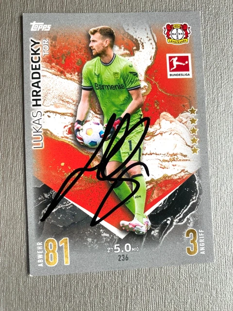 LUKAS HRADECKY BAYER Leverkusen 2023/24 In-person signed Topps Match ...