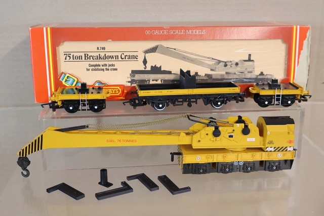 HORNBY R749 BR YELLOW 75 TON BREAKDOWN CRANE WAGON SET STRATFORD BOXED ...