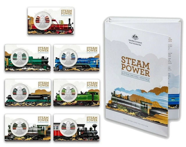 2022 STEAM POWER Aus Rail Heritage Train 7 Coin Collection Full Set ...
