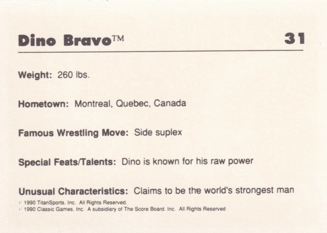 Dino Bravo W Jimmy Hart 1990 Classic Wwf Card 31 Wwe Star Pro