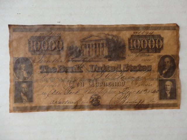 VINTAGE REPLICA 1840 $10,000 Check on Parchment Paper Army ROTC ...