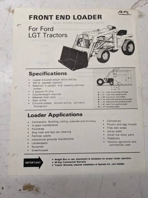 FRONT END LOADER Ford Lgt Tractor Order Form, Specs Application Price ...