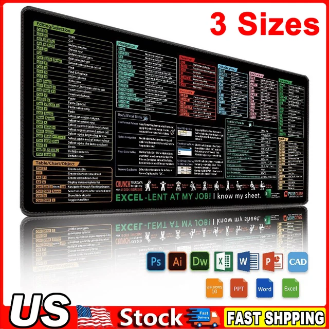 EXCEL CHEAT SHEET Desk Mat, Excel Shortcut Key Mouse Pad, Water ...
