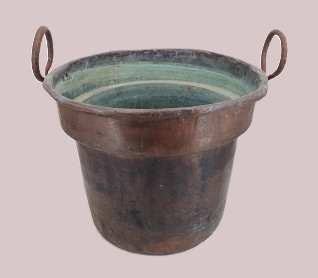 GRANDE MARMITE / chaudron en cuivre XIXème 2 anses en fer forgé ø38cm ...