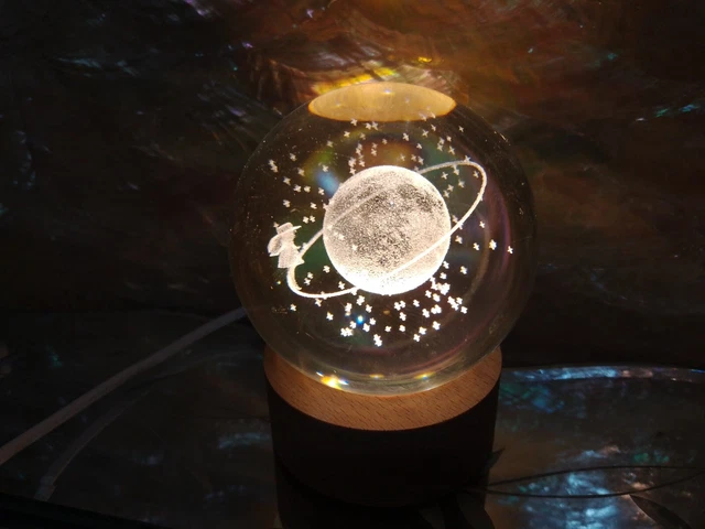 USB ETCHED GLASS Ball Planet Saturn with little Girl Globe Night Light ...