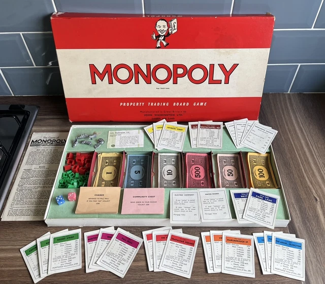 VINTAGE WADDINGTON MONOPOLY Board Game 1961 Classic Red Long Box ...