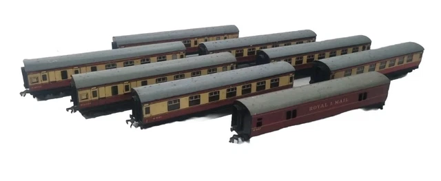 8X HORNBY DUBLO OO BR Crimson & Cream LMS Carriages / Coaches Inc Mail ...