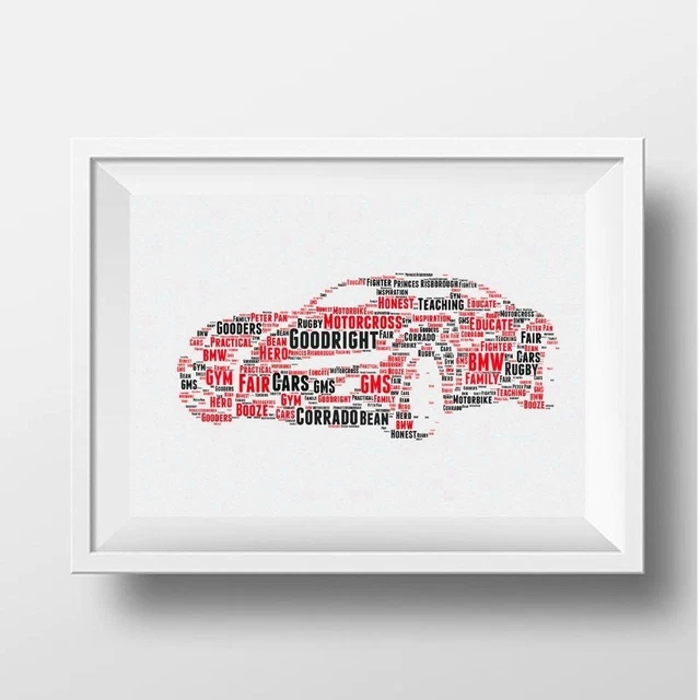 PERSONALISED WORD ART Racing Car Design, Your Own Words, Unique Gift A4 ...