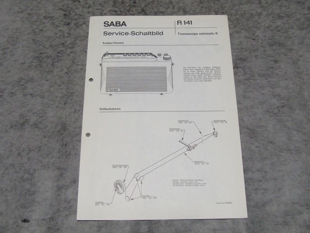 SCHALTPLAN SERVICE MANUAL für Kofferradio Radio SABA Transeuropa ...