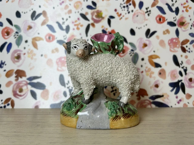 ANTIQUE VICTORIAN STAFFORDSHIRE Ware Ram Ewe Sheep Confetti Spill Vase ...