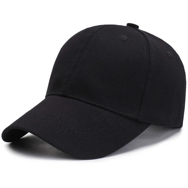 BLACK ADJUSTABLE WIDE Brim Cotton Baseball Cap Peaked Cap Summer Hat ...