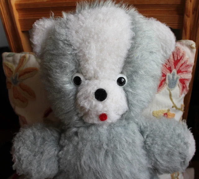 SCHÖNER DDR TEDDY, Teddybär, Plüsch hellblau, Googly Augen, 1970 EUR 29 ...