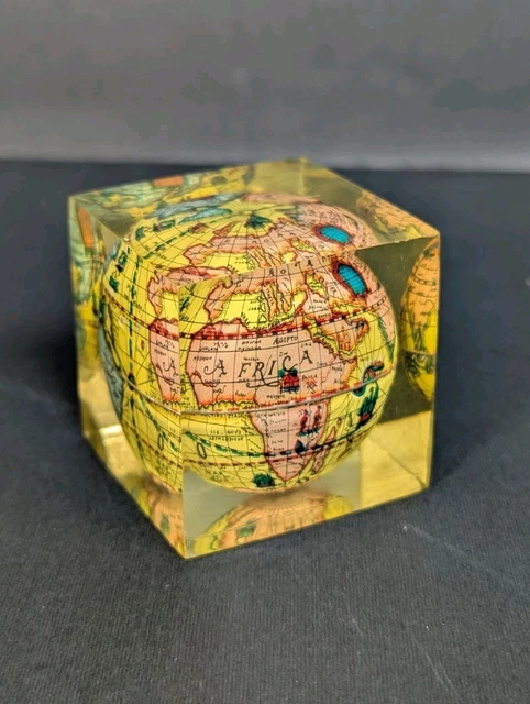 VINTAGE ACRYLIC LUCITE World Earth Globe Map Cube 2" Paperweight $27.96 ...
