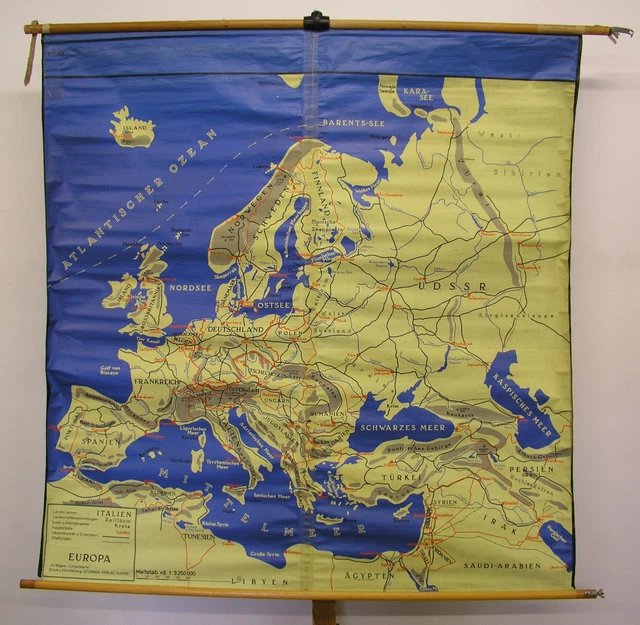 SCHOOL WALL MAP Waterproof Card Europe Europa Tablecloth 155x159 ~ 1960 ...