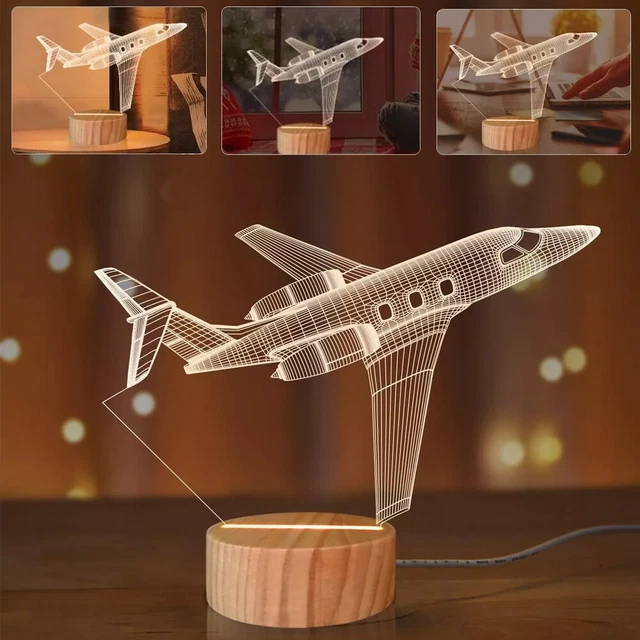 3D AIRPLANE NIGHT Light Aircraft Toy LED Desk Lamp USB Powered Table ...