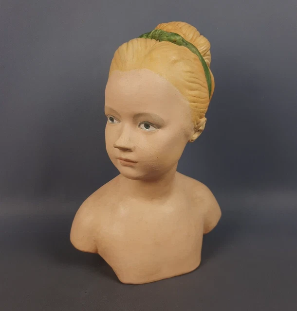 SCULPTURE TERRE CUITE Buste Statue Buste Fille Avec Noeud Vintage Ans ...