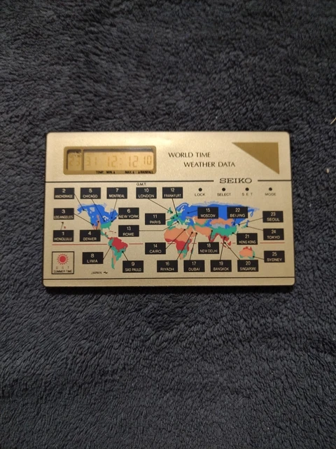 VINTAGE SEIKO QUARTZ World Time Alarm Travel Clock Card Japan 1990 £26. ...