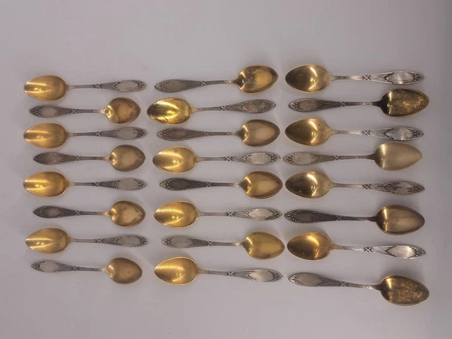 24 CUILLÈRES À Moka Argent 800 Vermeil Poinçons Allemands Art Déco EUR ...
