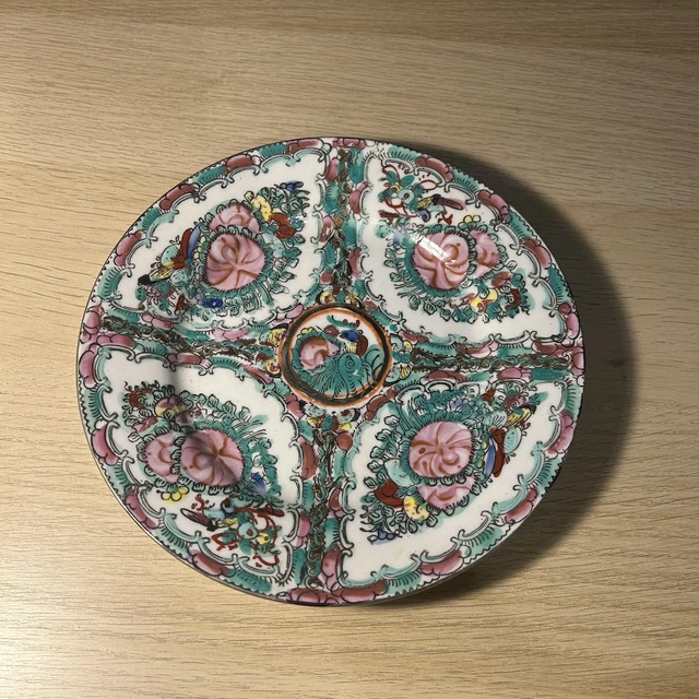 CHINESE FAMILLE ROSE Plate Rose Mandarin Porcelain Bird Butterfly Gold ...