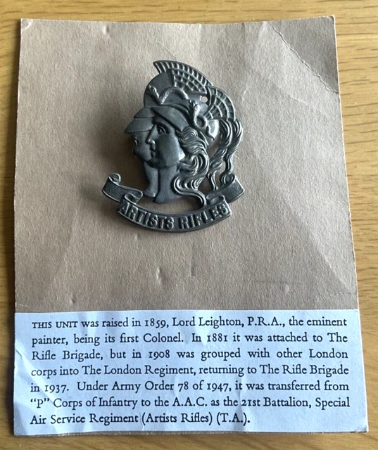 BRITISH ARMY THE Artists Rifles 28th London Regiment SAS Cap Badge £4. ...