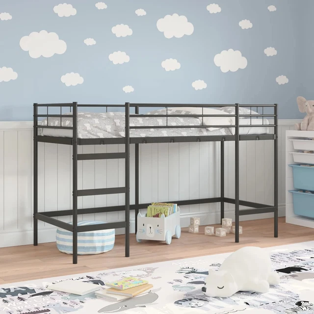 WALPLUS KIDS' LOFT Bed Frame Black 75x190 cm Solid Wood Children's Bed ...