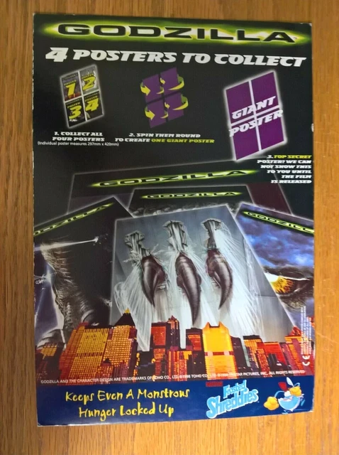 NESTLE NABISCO SHREDDIES cereal box back panel: Godzilla EUR 8,44 ...