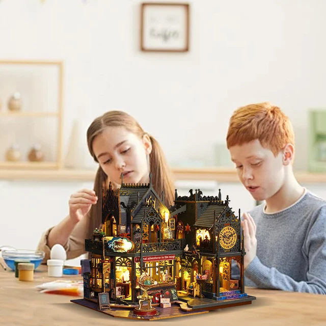 WOODEN DOLLS HOUSES LED Mini House Building Kits with Lights Tiny House ...