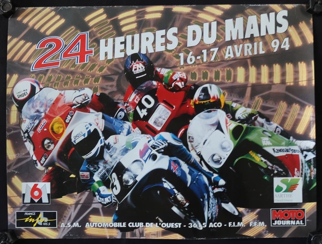 AFFICHE ORIGINALE 24 Heures du MANS moto avril 1994 ACO poster 17 EUR ...