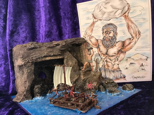 ULYSSES' LEGEND WITH cyclops, diorama + unique drawing 1/72 ATLANTIC ...