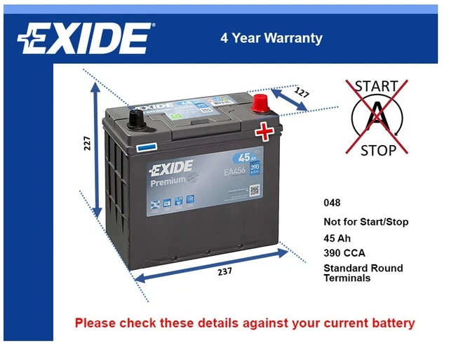 BATTERY FITS BYD SEAL U 2024 on Exide 048 390A 45Ah 4Yr Warranty ...