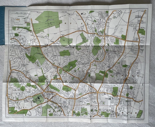 VINTAGE MAP, BACON'S New Street Plan, Palmers Green & Southgate, London ...