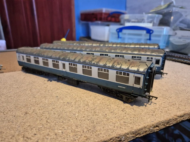 39-001 3 ×MK1 Coaches in 'Works Test Train' BR Blue & Grey - Weathered ...