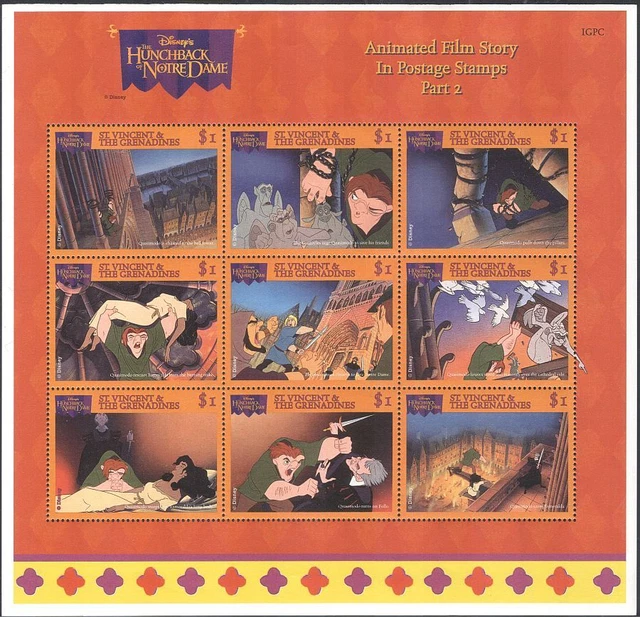 ST VINCENT 1996 Disney/Hunchback/Film/Cinema/Animation/Cartoons 9v sht ...