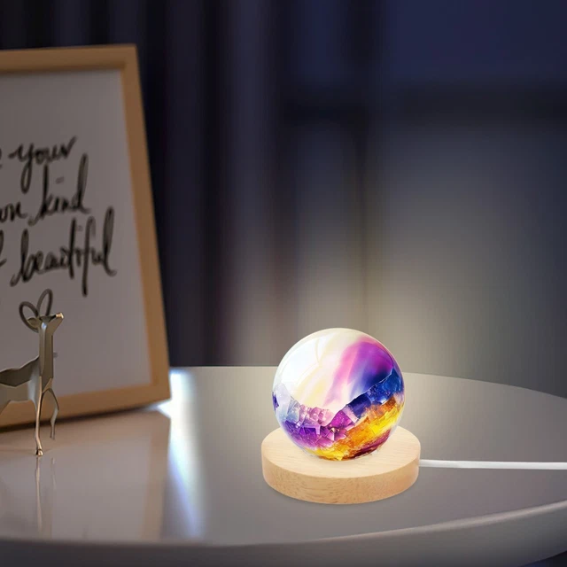 USB POWERED LED Light Base Wooden Round Stand For Glass Ball Display £9 ...