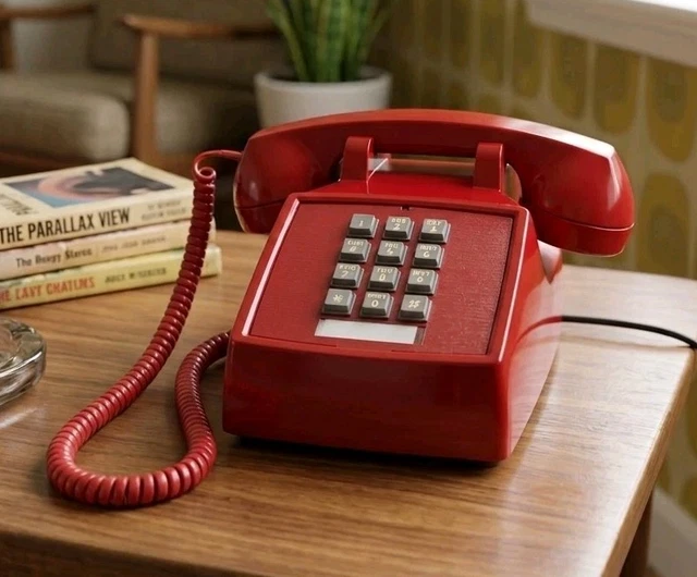 VINTAGE RED PHONE Push Button ITT 2500 47 MBA Tested Working w/ Modular ...