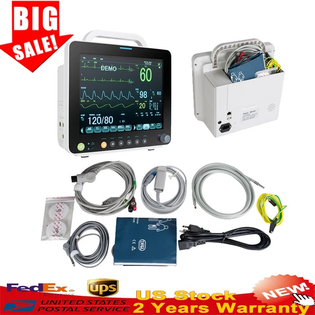 12'' MEDICAL PATIENT Monitor ICU Vital Signs SpO2/PR/NIBP/ECG/RESP/TEMP ...