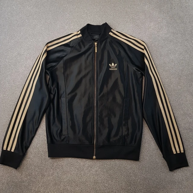ADIDAS MENS TRACK Jacket Small Black Gold Trefoil Firebird Originals ...
