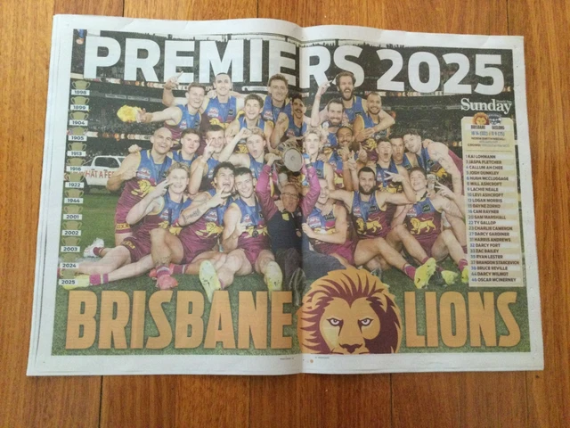 BRISBANE LIONS 2025 AFL Grand Final Premiers poster - Sunday Herald Sun ...