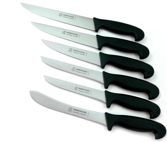 6-TLG. METZGERMESSER SCHLACHTMESSER Schlachter Set PP schwarz Marsvogel ...
