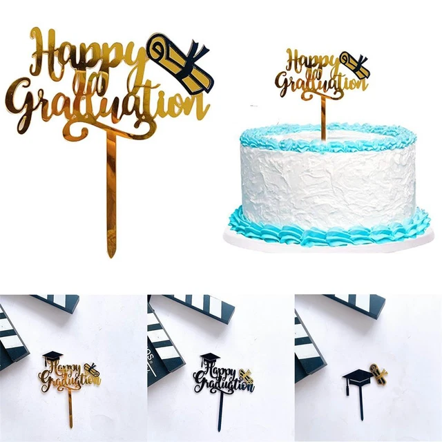 GOLD BACHELOR CAP Acrylic Happy Graduation Cake Toppers Graduation Cake ...