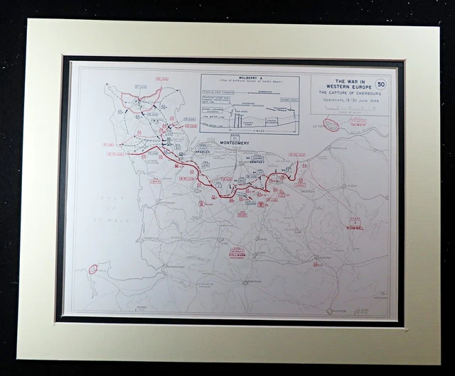 WW2 ALLIED INVASION of Europe Map Montgomery Troop Position Cherbourg ...