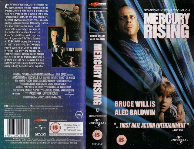 VHS VIDEO MERCURY Rising. Bruce Willis, Alec Baldwin. 2001. VGC £7.00 ...