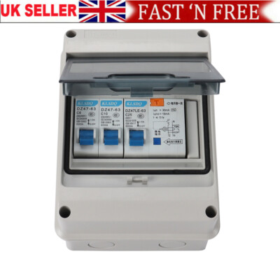 5 WAY GARAGE IP65 Weatherproof Consumer Unit Enclosure 25A 30mA RCD MCB ...