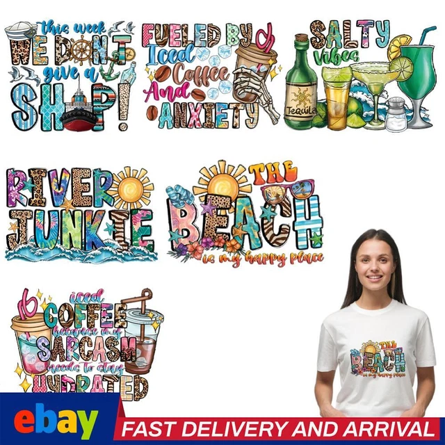 6 SHEET CUTE Decal Patch Beach Heat Transfer Vinyl Patch Stickers for T ...